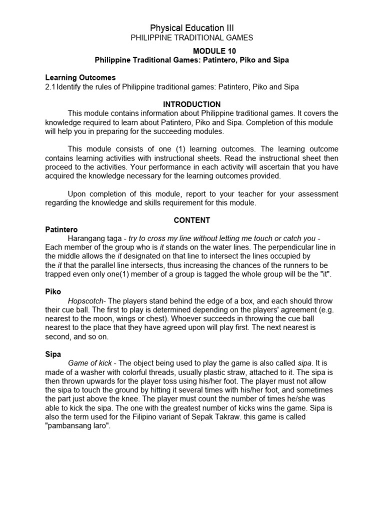 PE3 Module 10 Updated | PDF | Ball Games | Sports