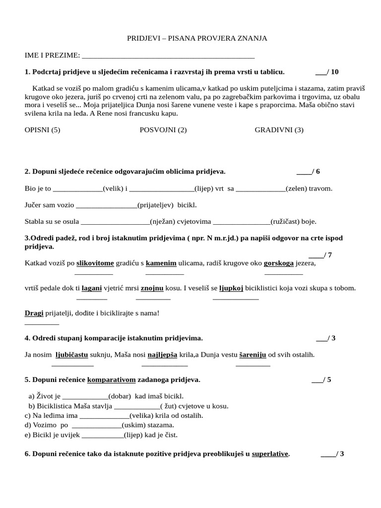 PRIDJEVI Ispit Znanja | PDF