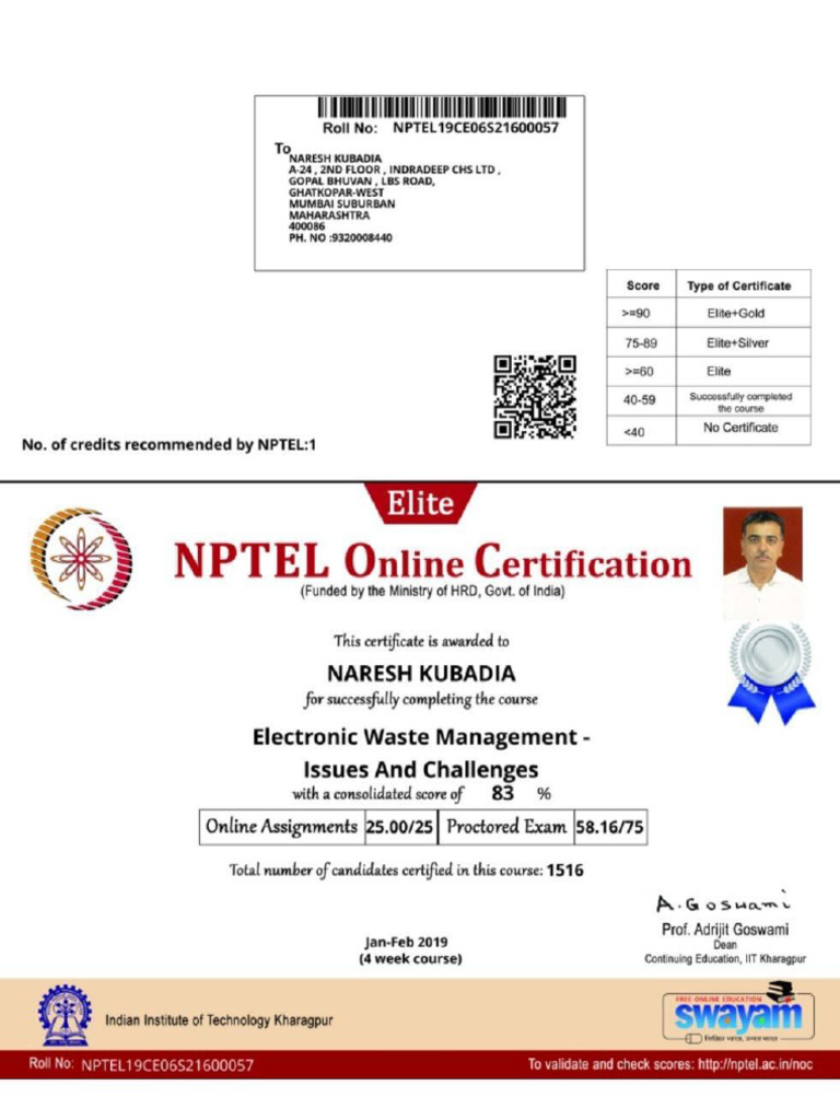 Nptel Certificate | PDF