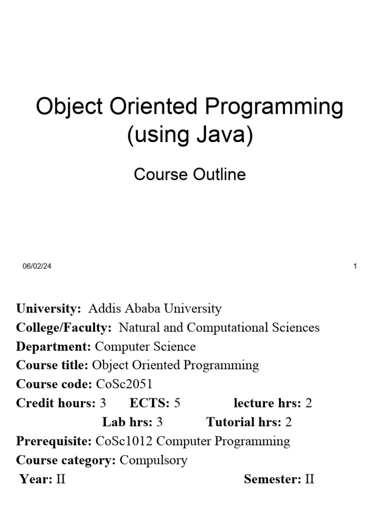 Oop Outline Pdf Object Oriented Programming Method Computer Programming