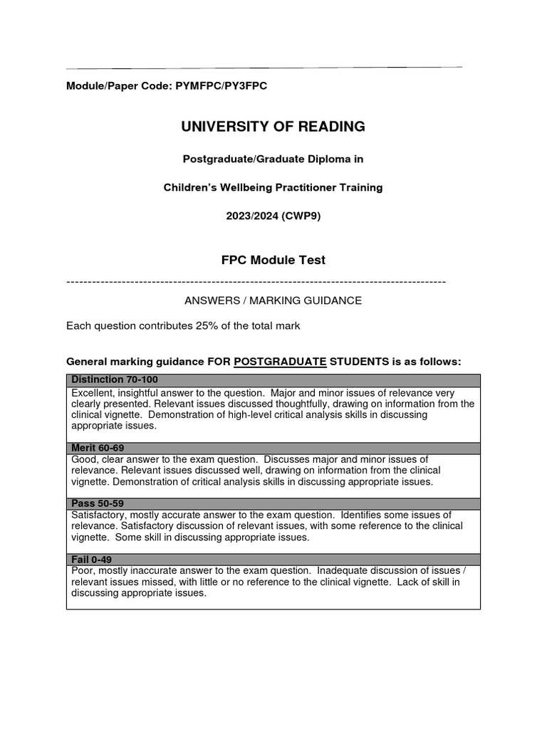 FPC Module Test Marking Criteria | PDF | Critical Thinking