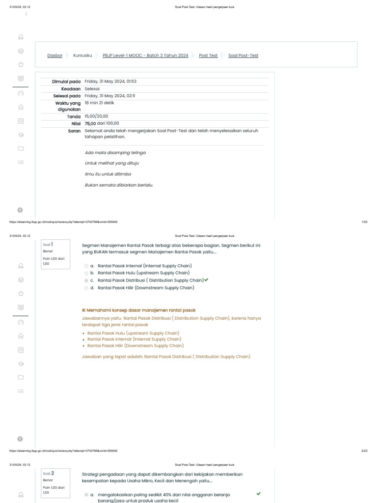 Soal Post-Test - Ulasan Hasil Pengerjaan Kuis | PDF
