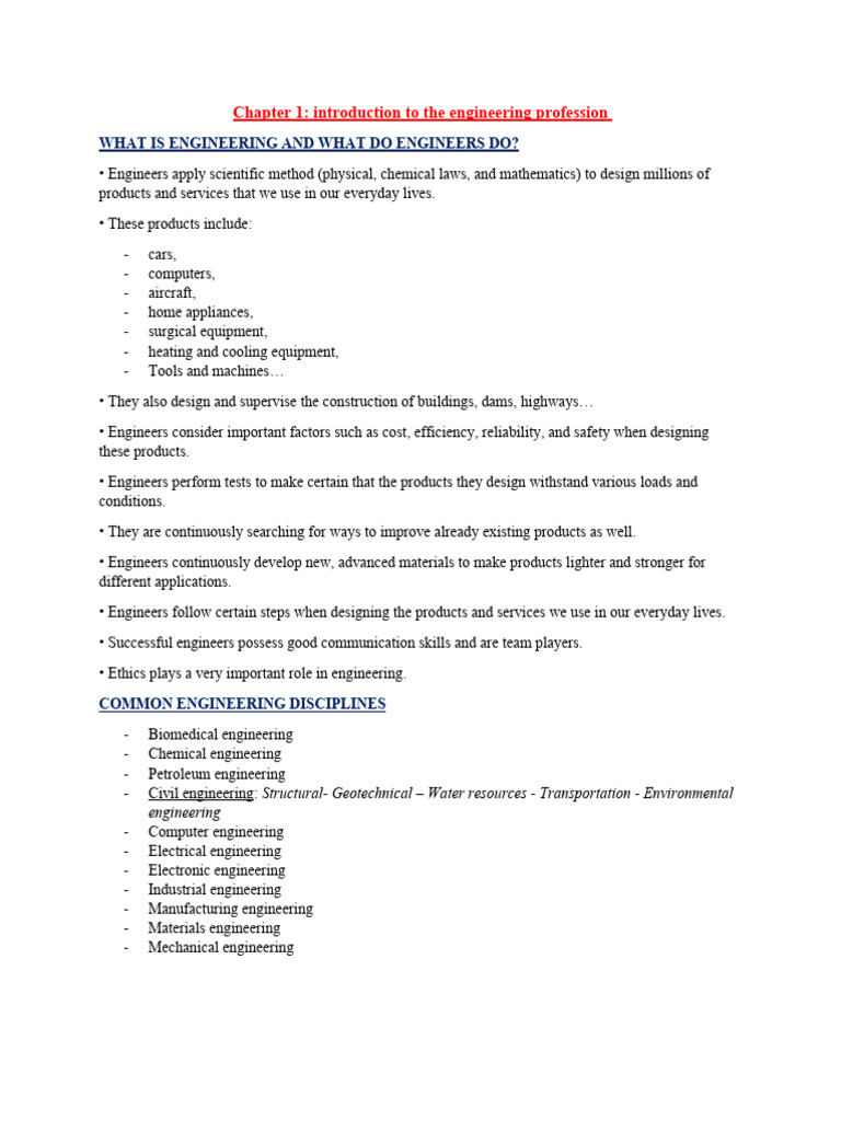 CIVE290 Chapter 1 (introduction to engineering profession) | PDF | Engineering | Civil Engineering