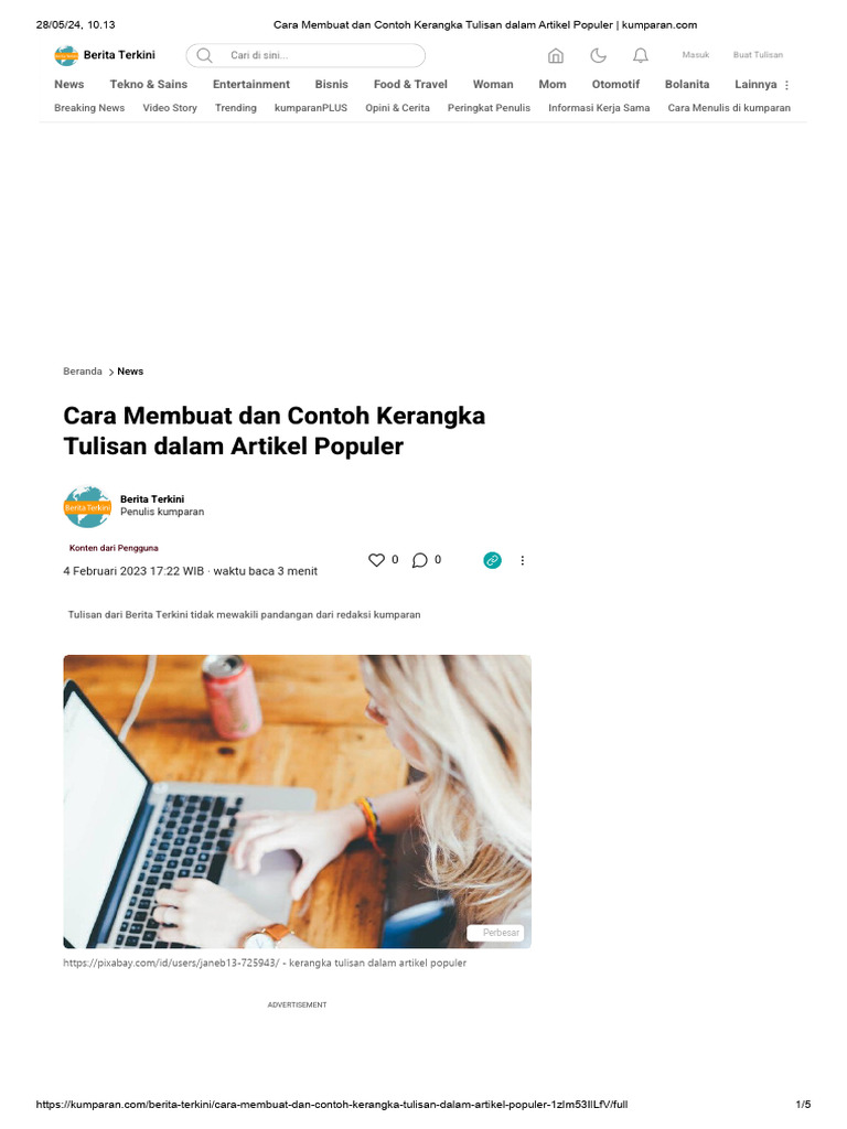 Cara Membuat Dan Contoh Kerangka Tulisan Dalam Artikel Populer | PDF