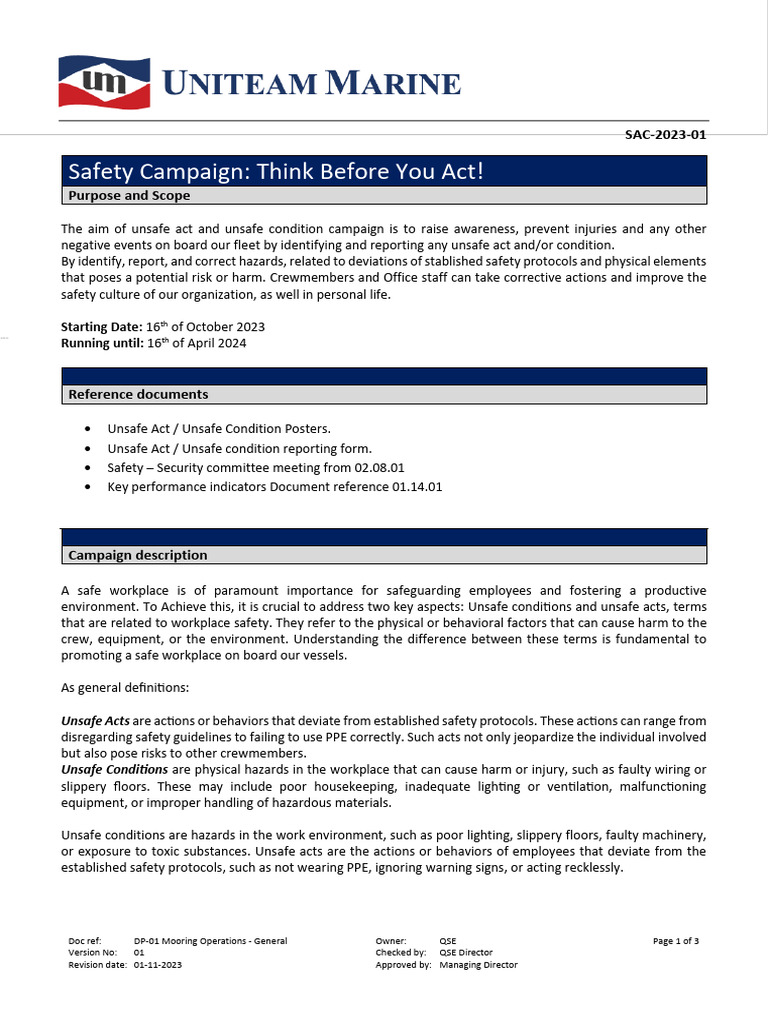 Unsafe Acts and Conditions Awareness Campaign | PDF | Safety | Hazards