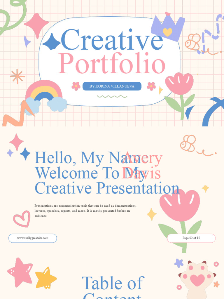 Pink and Blue Cute Playful Creative Portfolio Presentation | PDF ...