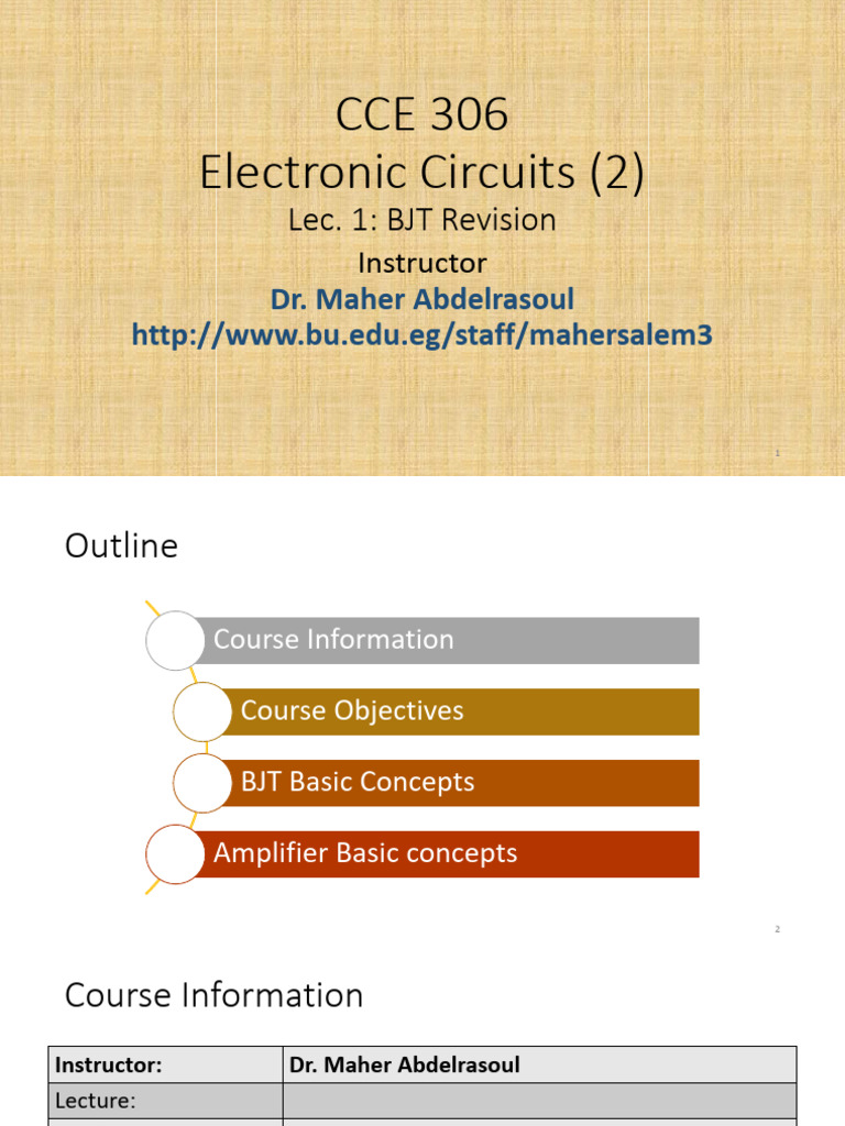 CCE306 Lec.01 | PDF | Bipolar Junction Transistor | Amplifier