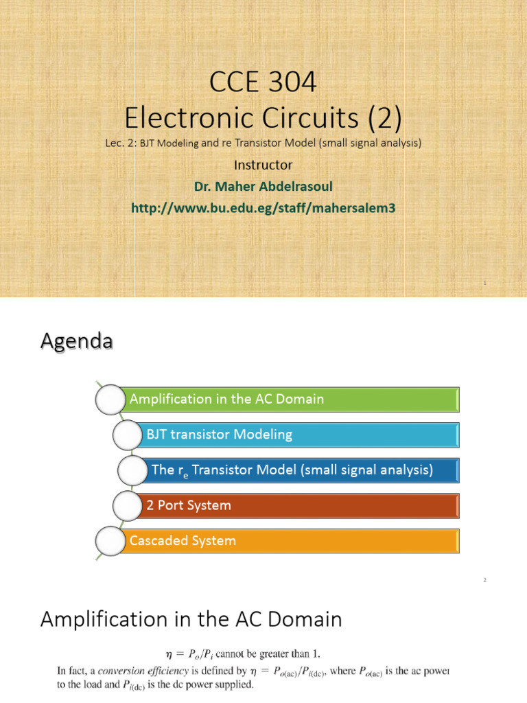 CCE306 Lec.01 | PDF | Bipolar Junction Transistor | Transistor