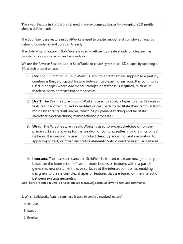 The Swept Feature in SolidWorks Is Used To Create Complex Shapes by ...