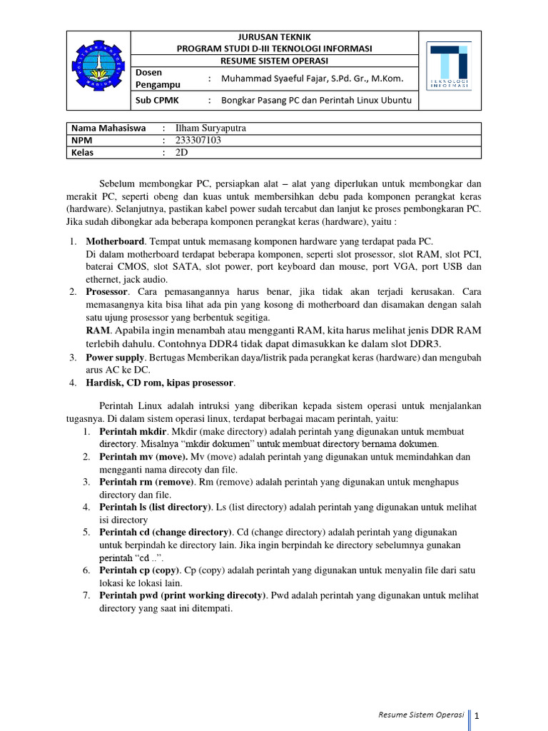 Bongkar PC & Perintah Linux Ubuntu | PDF