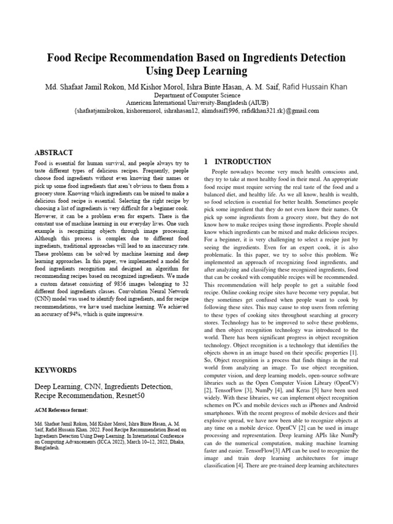 Recipe Recommendation via Ingredient Detection | PDF | Artificial ...