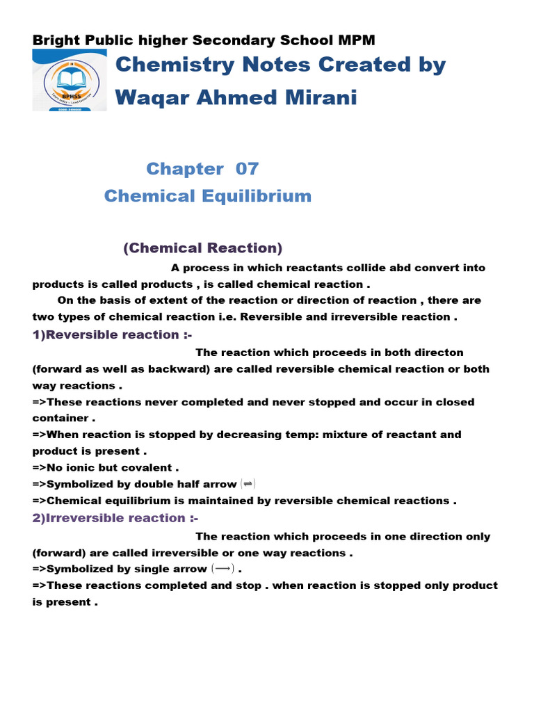 Chapter 07 Chemical Equilibrium | PDF | Chemical Equilibrium | Chemical ...
