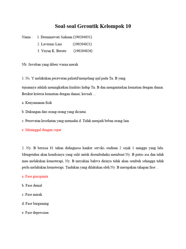 Soal Gerontik Kelompok 10 | PDF | Kesehatan Holistik