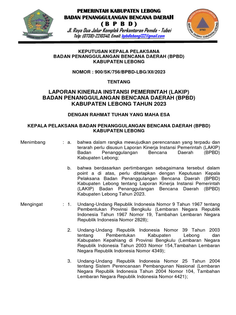 SK Kalak Lakip BPBD 2023 | PDF