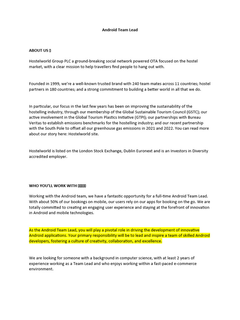 Android Team Lead | PDF | Android (Operating System) | Software Development Process