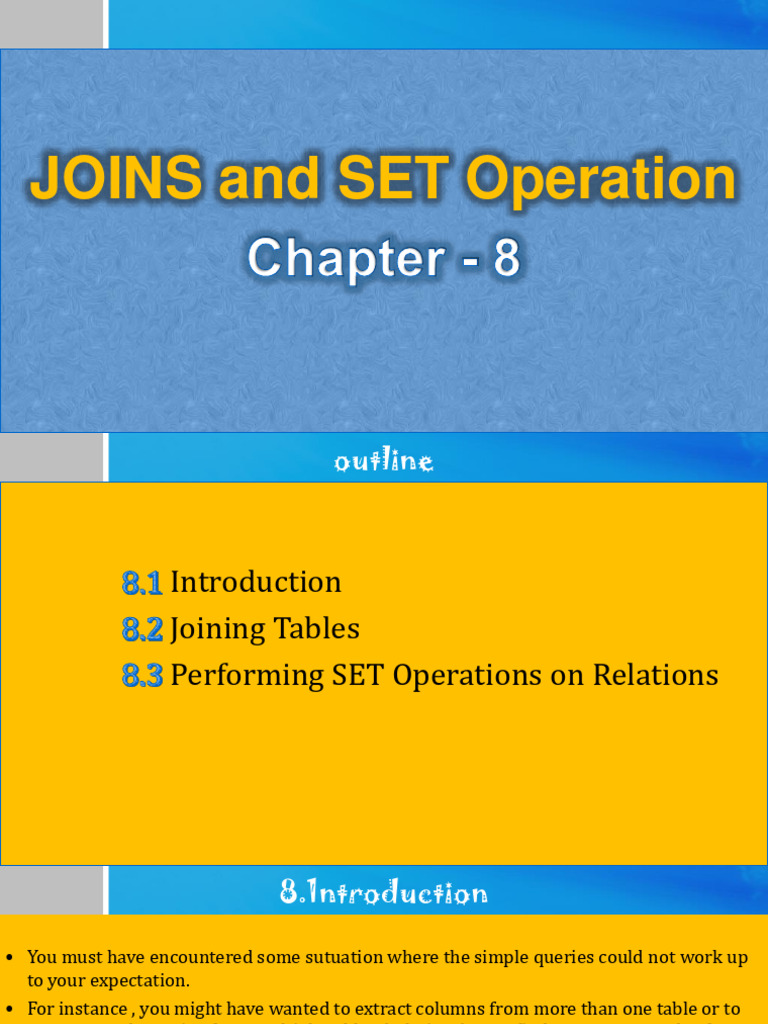 Chapter 8 - JOINS and SET Operations | PDF | Table (Database) | Sql