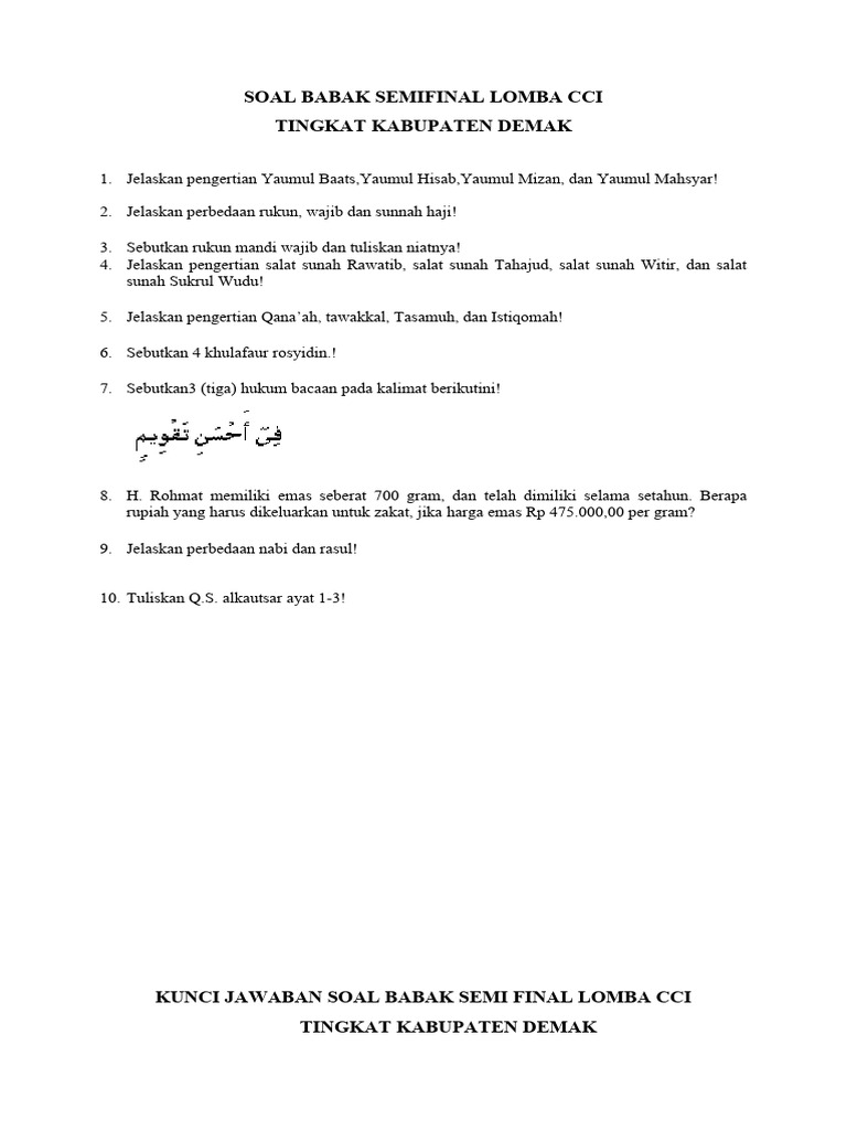 1 - Soal Semifinal Dan Kunci Jawaban | PDF | Agama & Spiritualitas