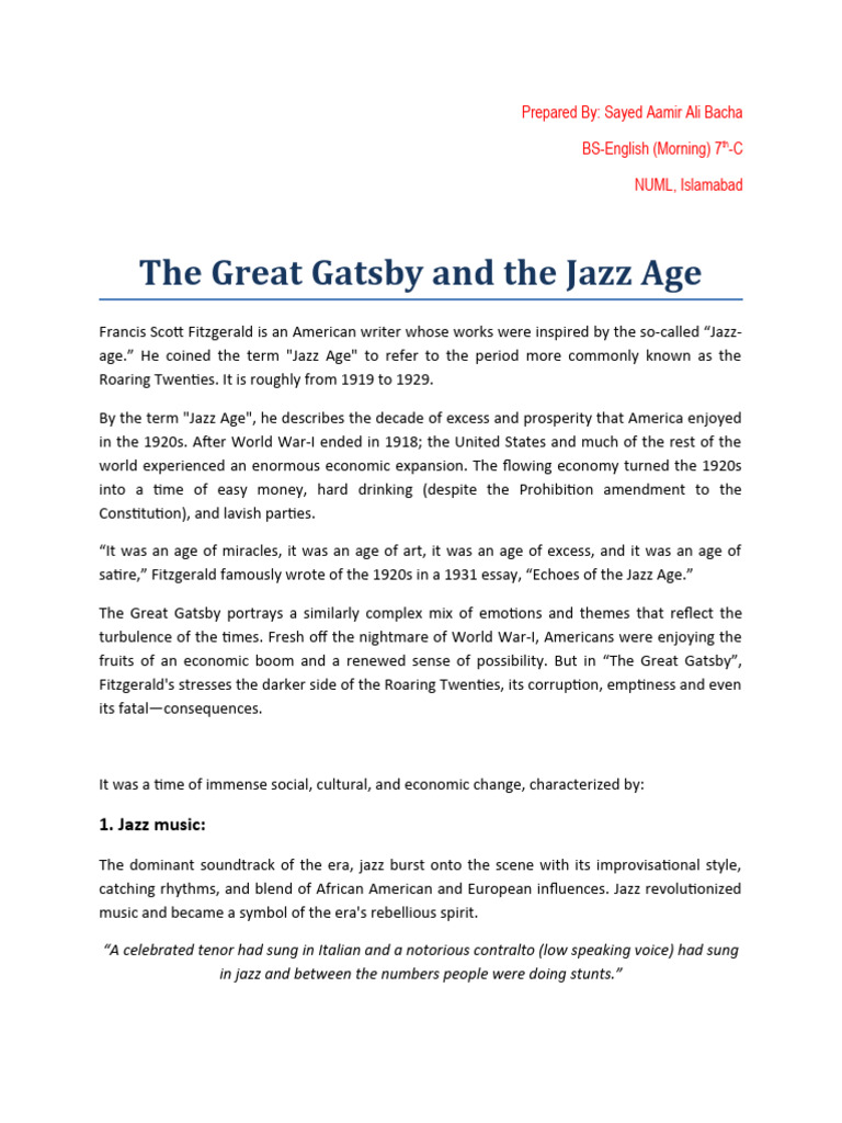 Jazz Age Reflections in Gatsby | PDF | The Great Gatsby