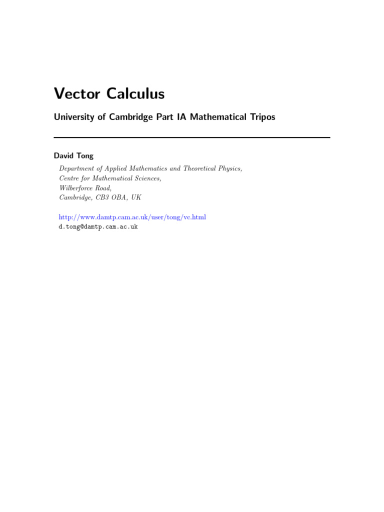 David Tong Lecture Notes Vector Calculus Pdf Curvature Derivative
