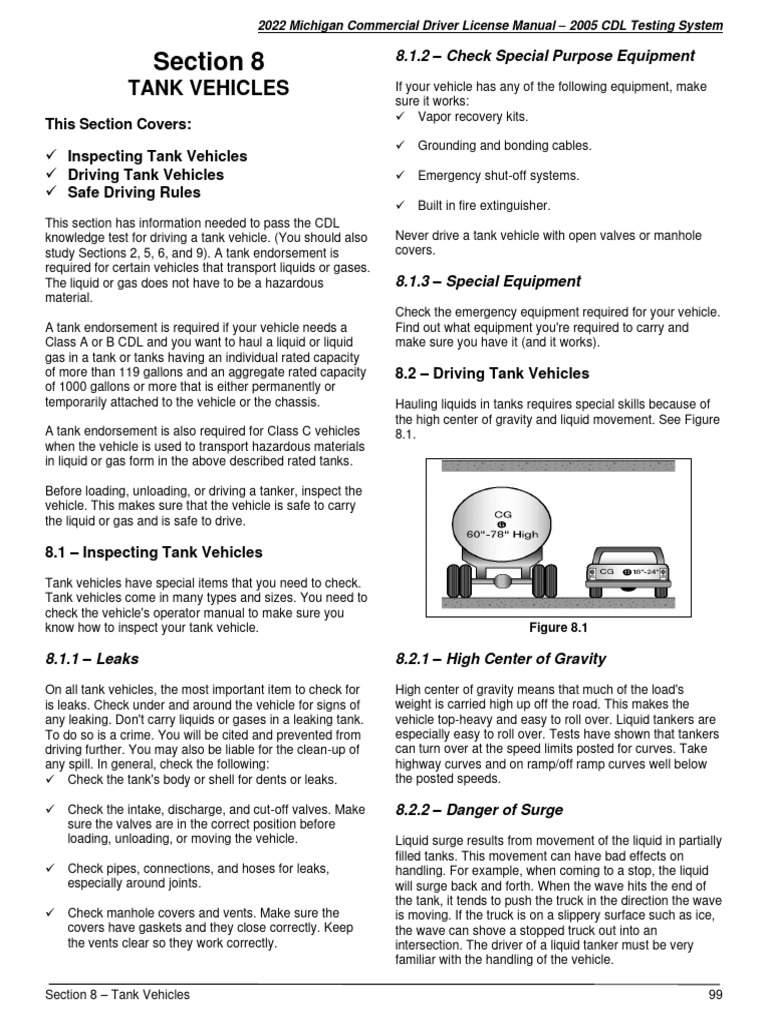 Michigan CDL Tank Vehicle Guide | PDF | Vehicles | Transport