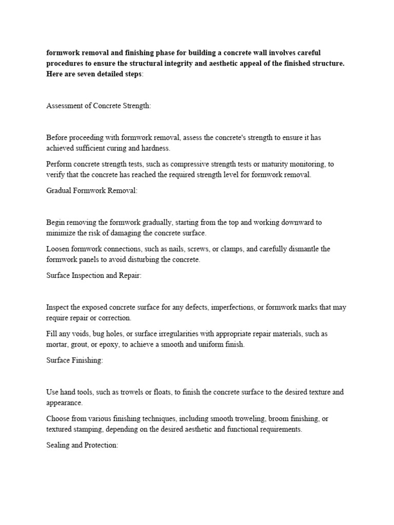 Formwork Removal and Finishing Phase | PDF | Concrete | Building ...