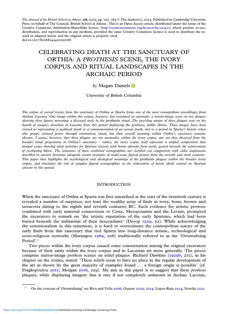 Celebrating Death at The Sanctuary of Orthia: A Prothesis Scene, The ...