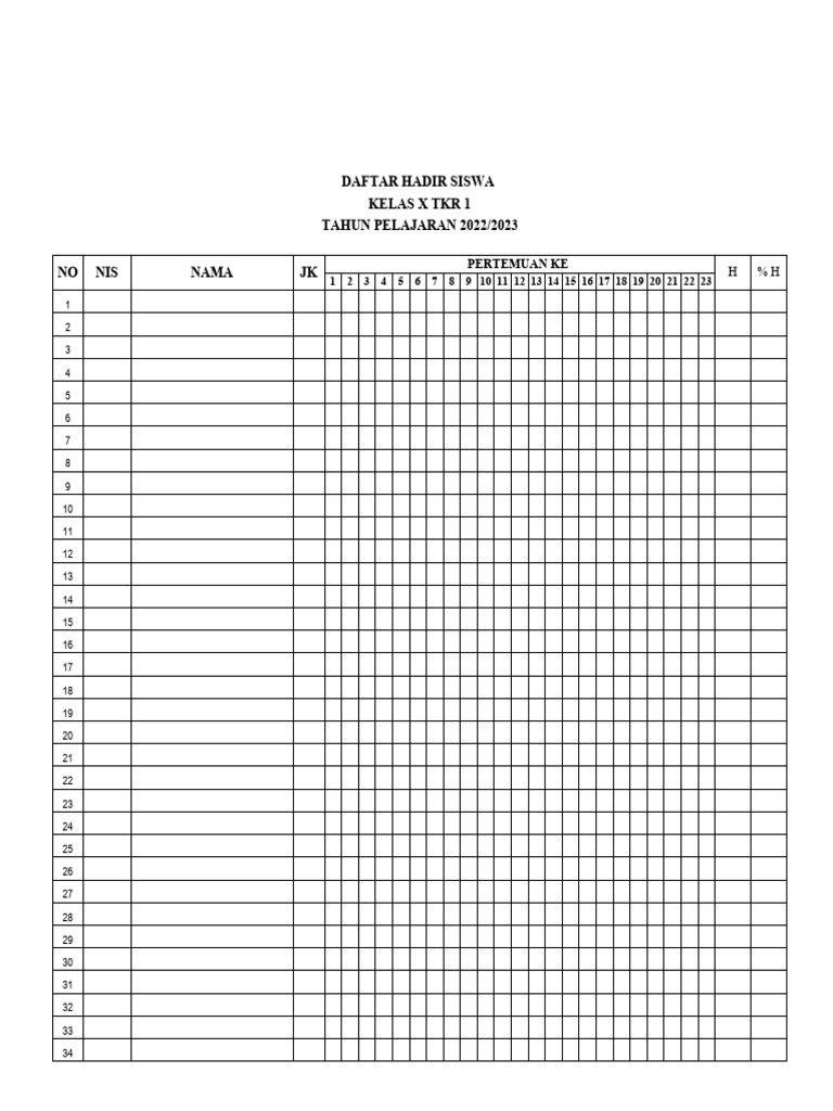 Daftar Presensi Th 2023 2024 Pdf