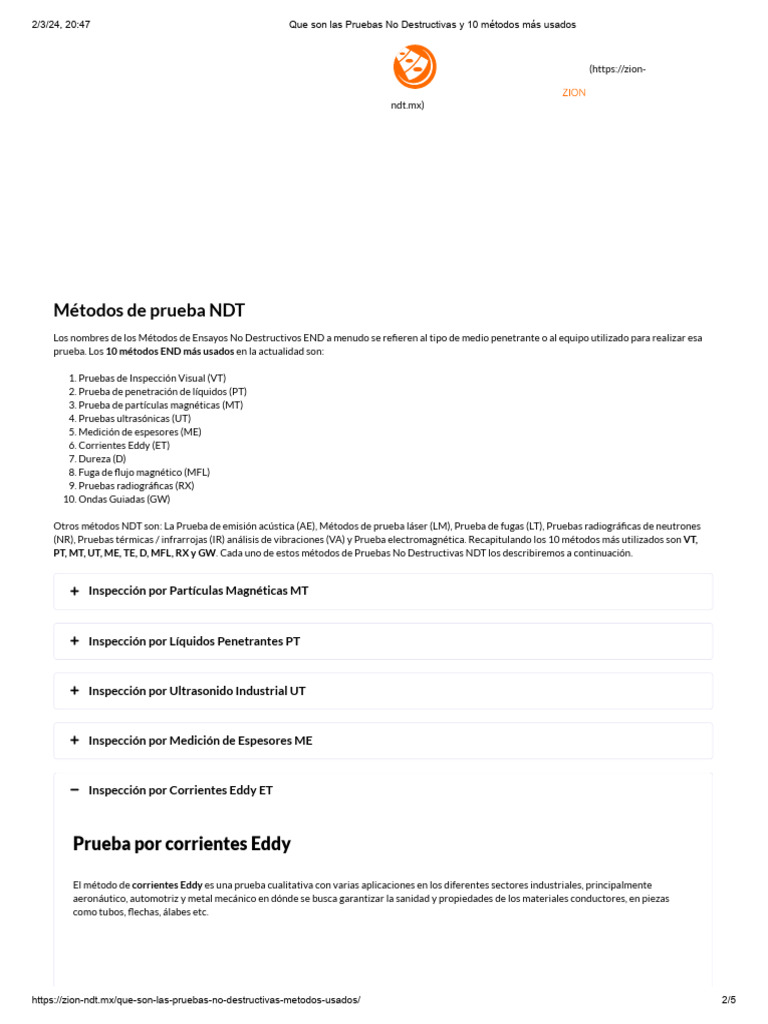 Métodos Clave de Pruebas NDT | PDF | Informática