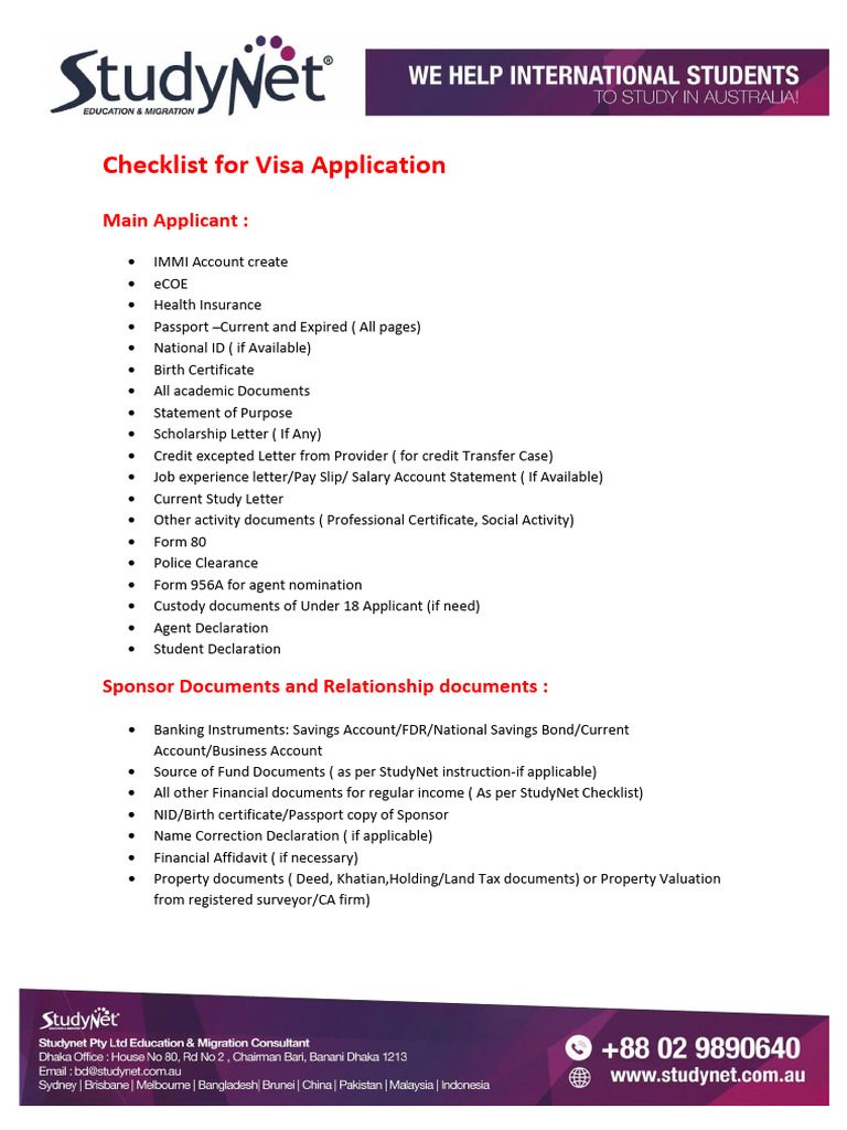 Visa Application Checklist | PDF
