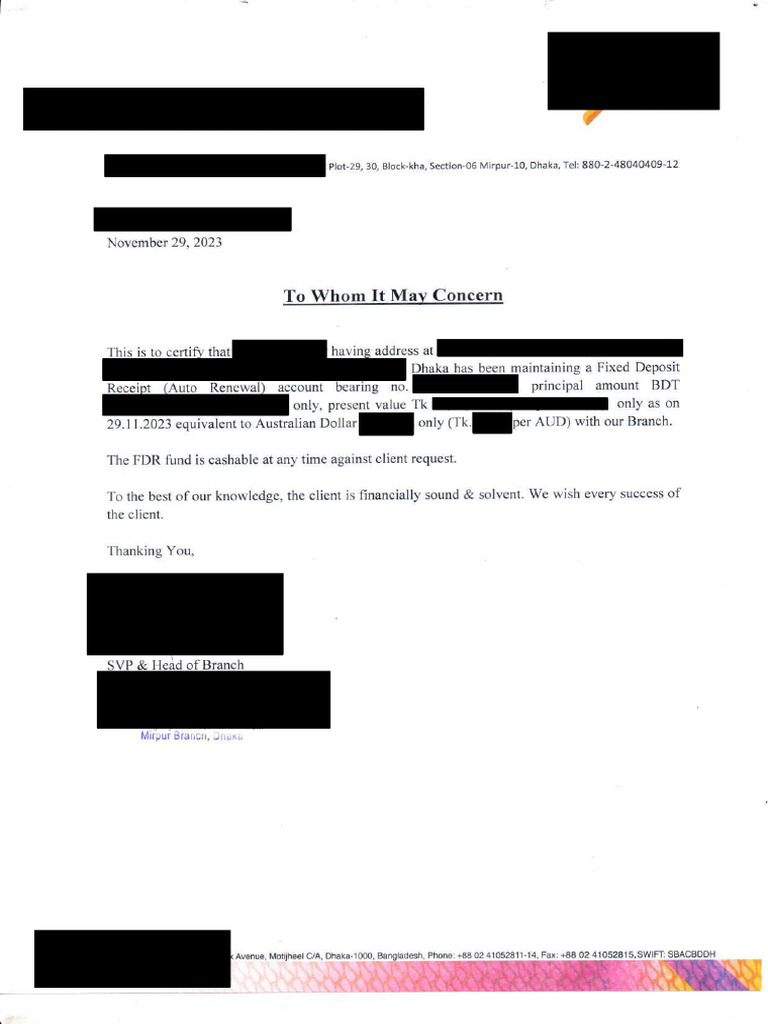 Bank Balance Certificate - Sample (BD) | PDF