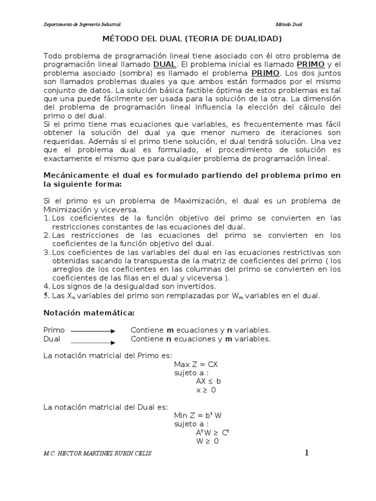 Metodo Dual | PDF | Programación lineal | Ecuaciones