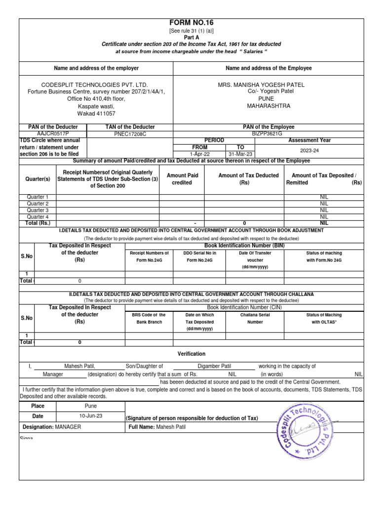 Form 16 | PDF | Alternative Minimum Tax | Tax Deduction