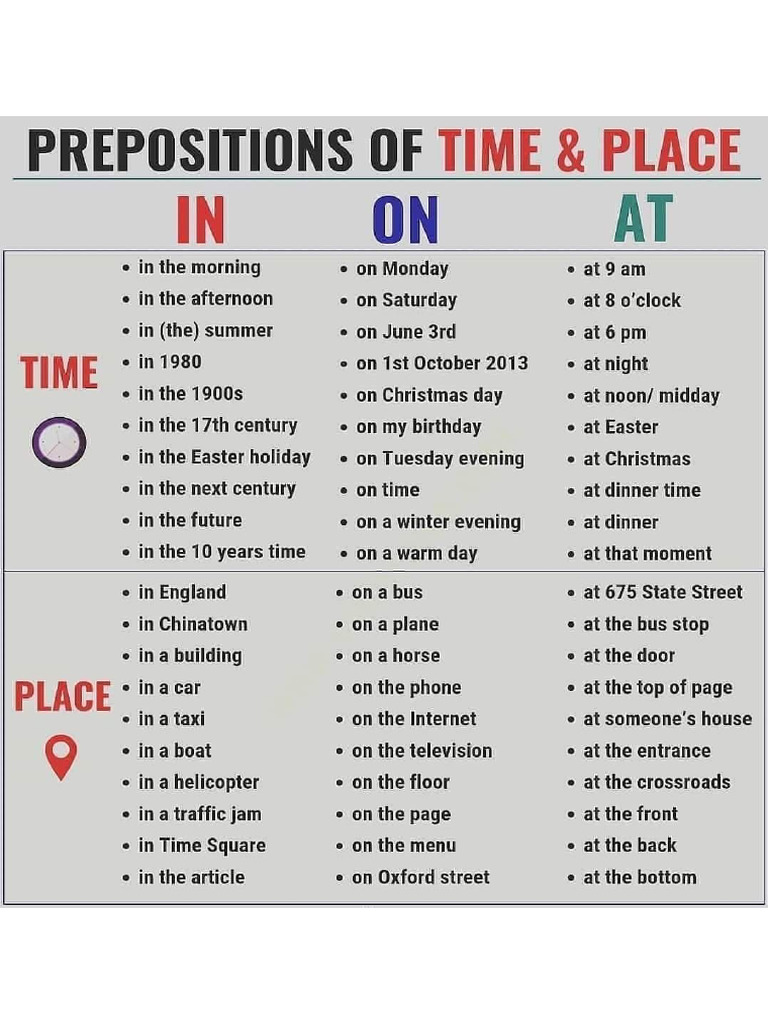 Time&Place Prepositions. | PDF