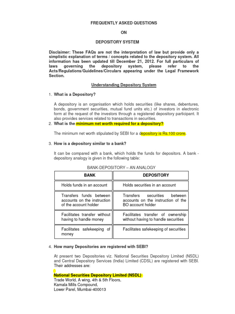 Depository System | Download Free PDF | Securities (Finance) | Finance & Money Management