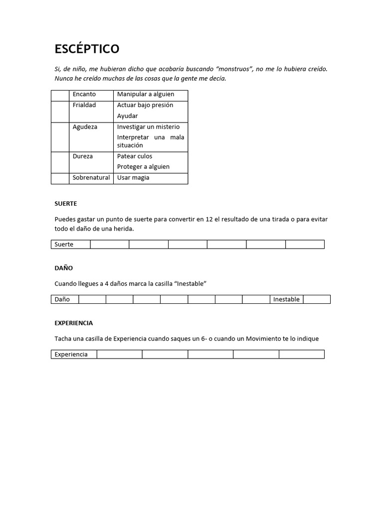 Escéptico - Skeptic - Monster of The Week (PbtA) | PDF | Juegos y ...