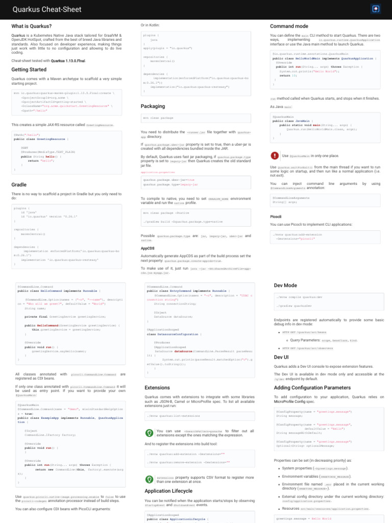 Quarkus Cheat Sheet | PDF | Command Line Interface | Java (Programming Language)