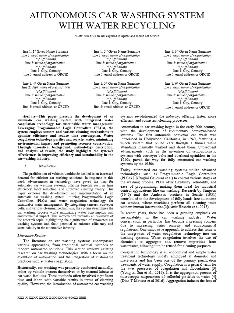 Autonomous Car Washing System With Water Recyling Research Paper | PDF ...