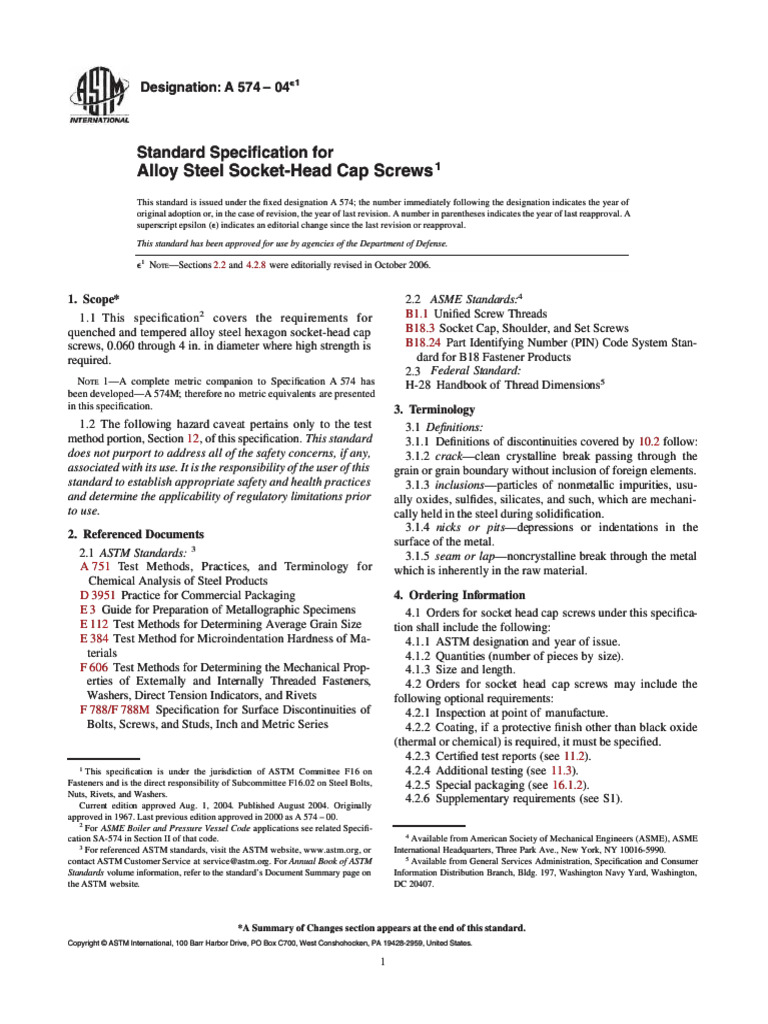 Astm A574 Compress | Download Free PDF | Screw | Heat Treating