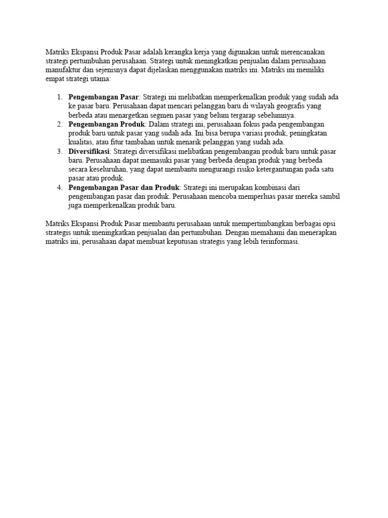 Matriks Ekspansi Produk Pasar Adalah Kerangka Kerja Yang Digunakan ...