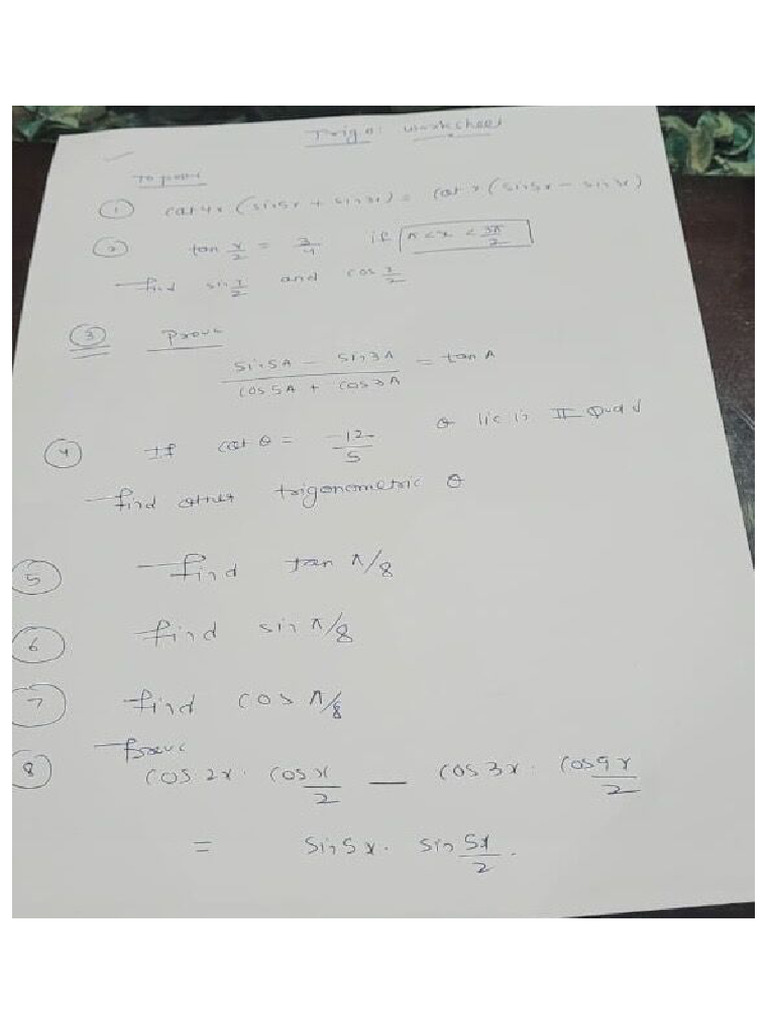 Trigonometry Worksheet 2 (2 Files Merged) | PDF