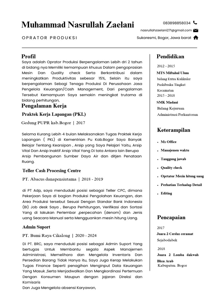 CV Oprator Produksi - 20240529 - 115116 - 0000 | PDF