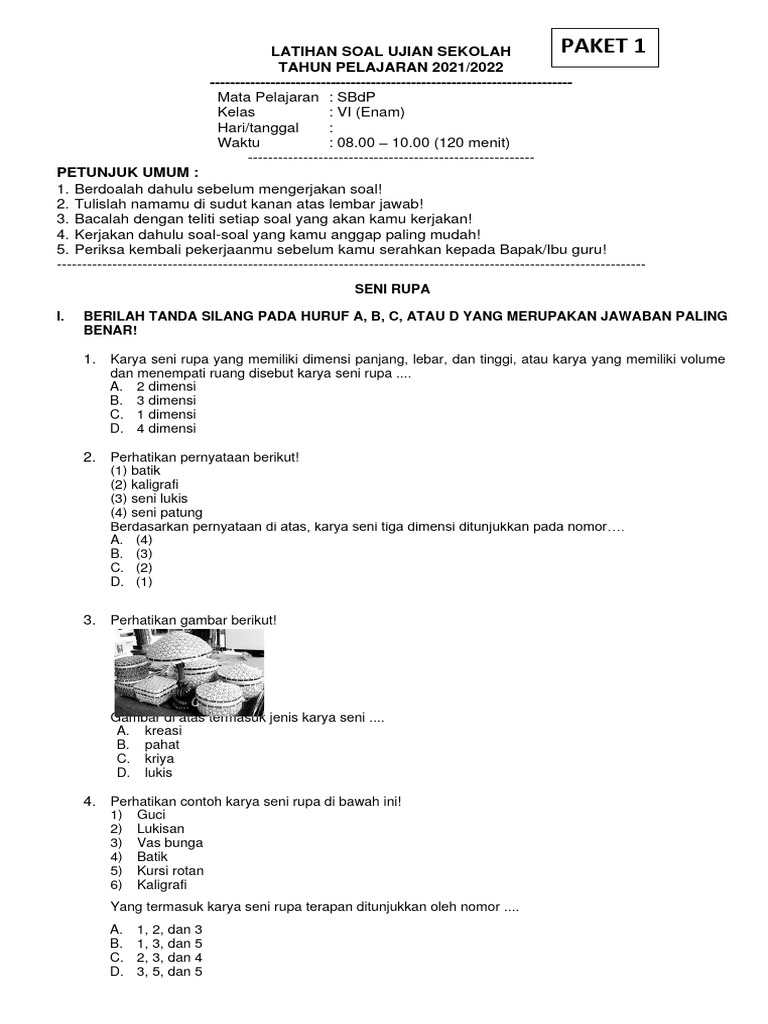 Latihan Soal Paket 1 - 7. SBDP | PDF