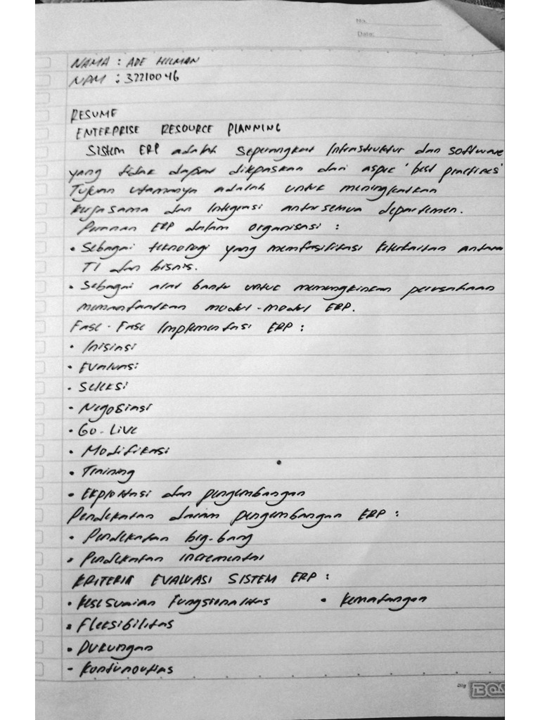Ade Hilman - 32210046 - Resume Enterprise Resource Planning | PDF