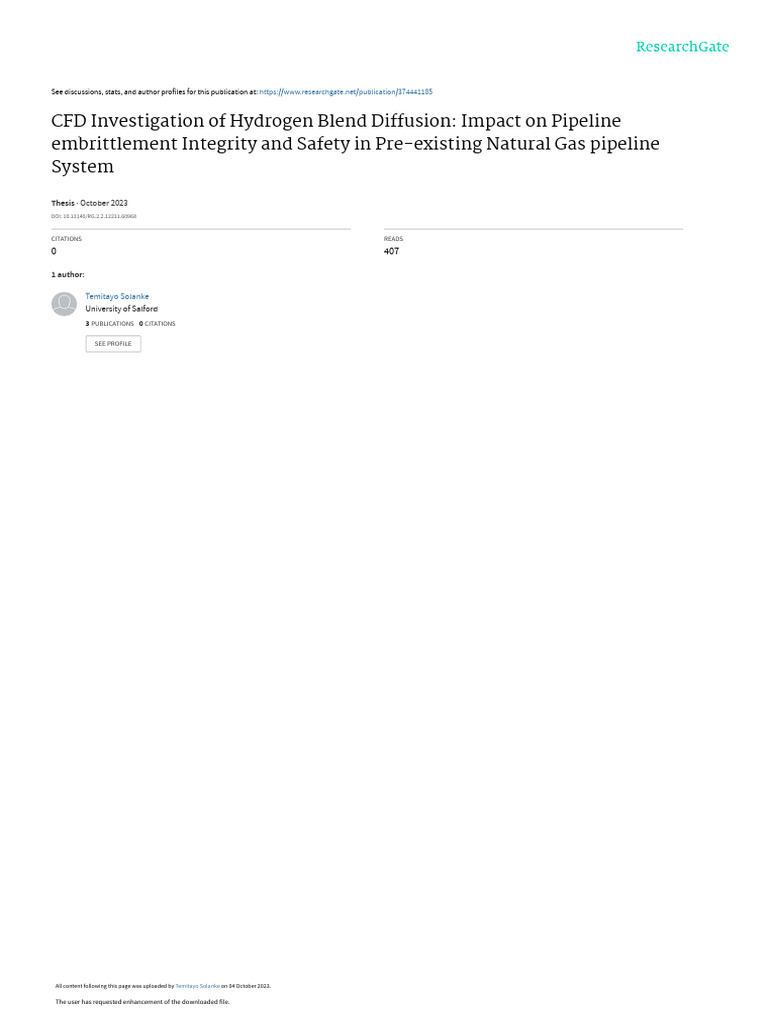 Cfd Investigation Of Hydrogen Diffusion Impact On Pipeline