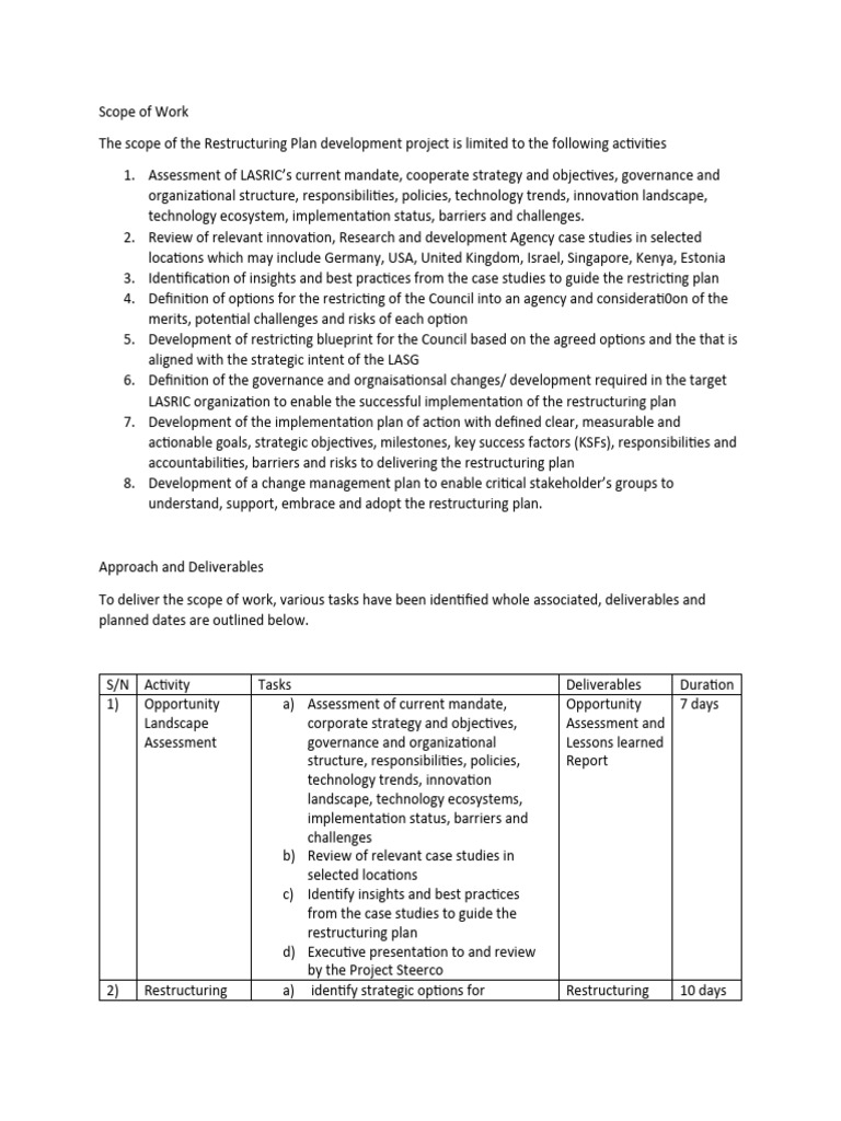 Scope of Work | PDF | Strategic Management | Governance