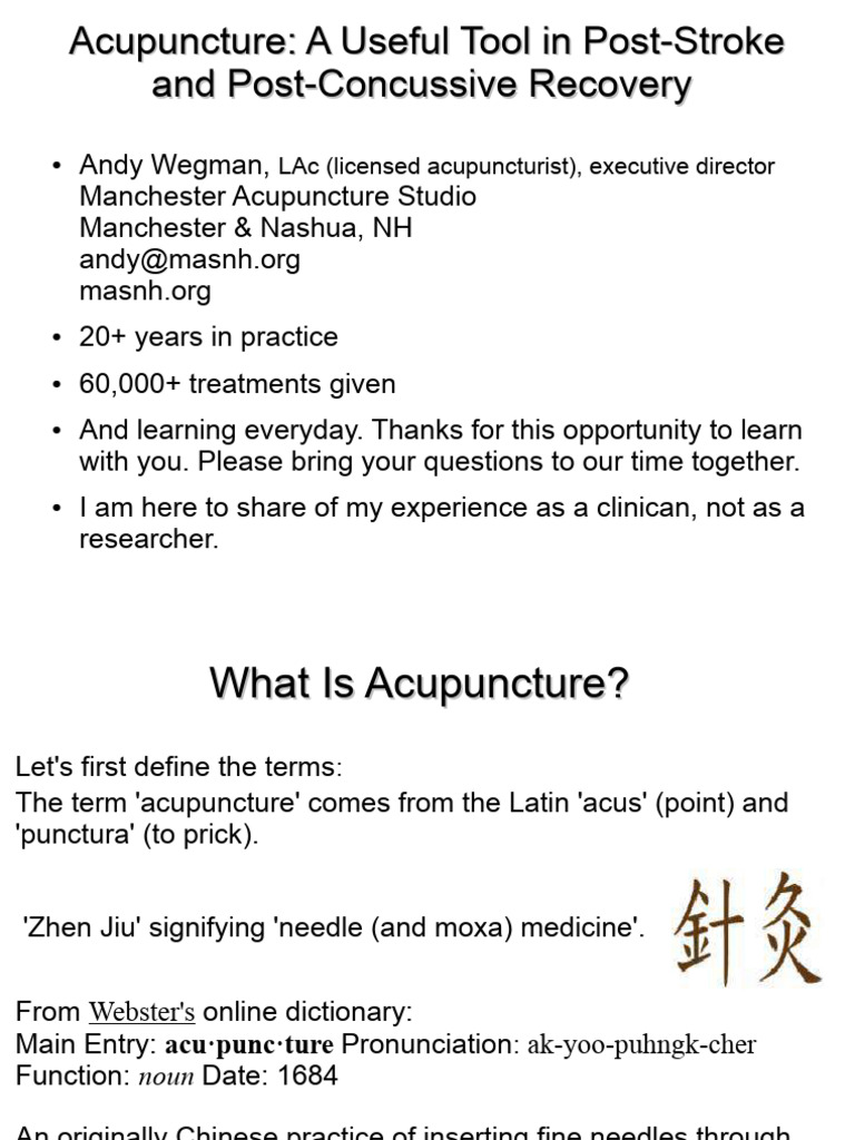 Acupuncture - A Useful Tool in Post-Stroke and | PDF | Acupuncture | Stroke