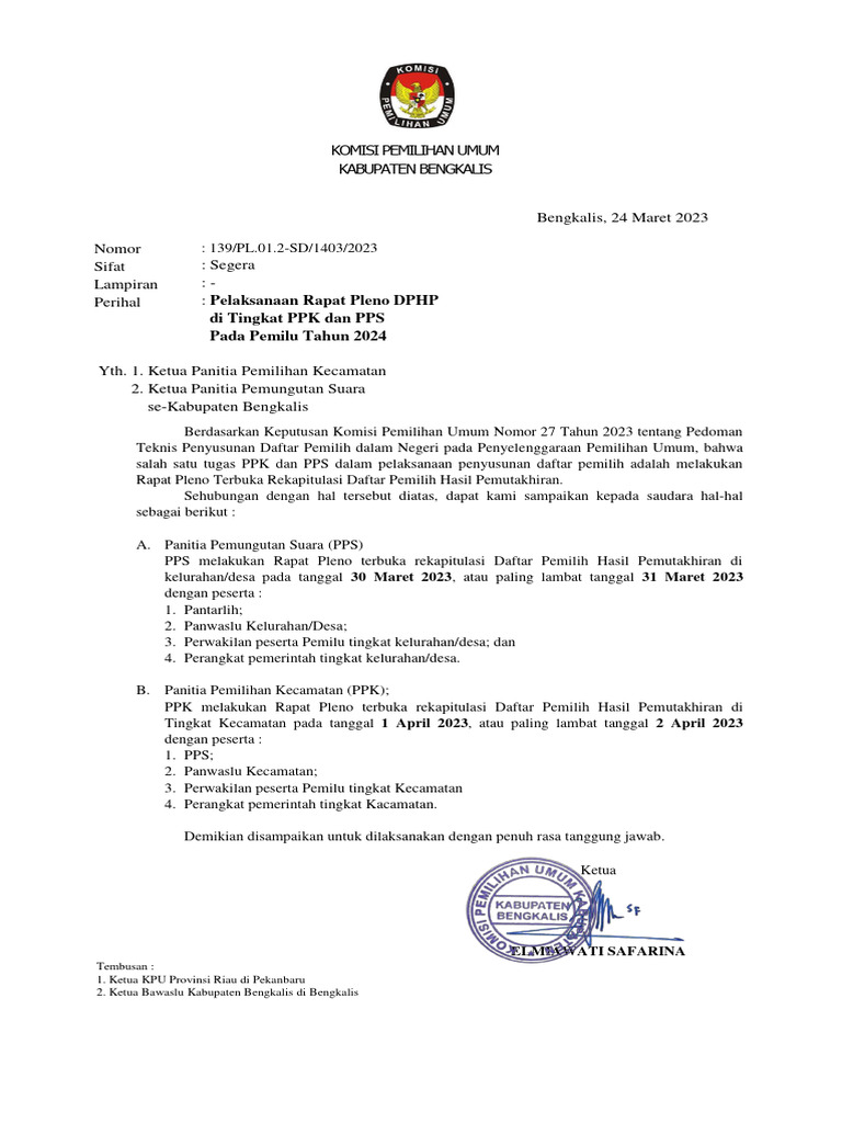 Surat Pelaksanaan Rapat Pleno DPHP PPK Dan PPS | PDF