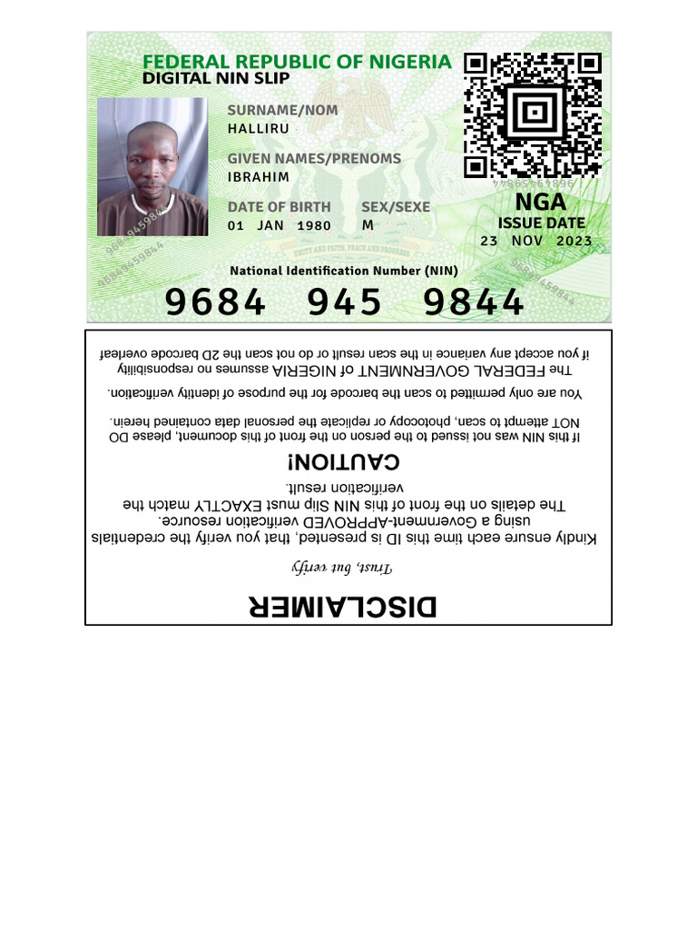 National ID Details for Ibrahim Halliru | PDF