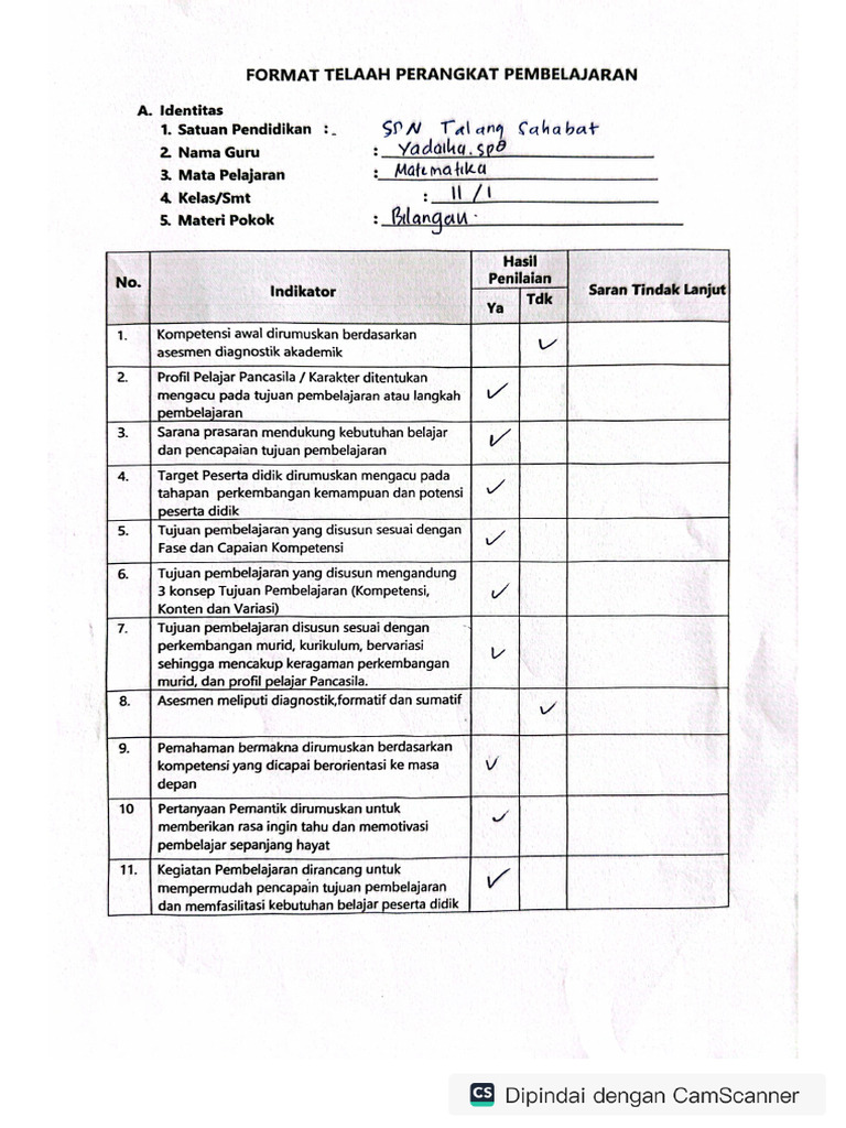 FOrmat Telaah Perangkat pembelajaran1) | PDF