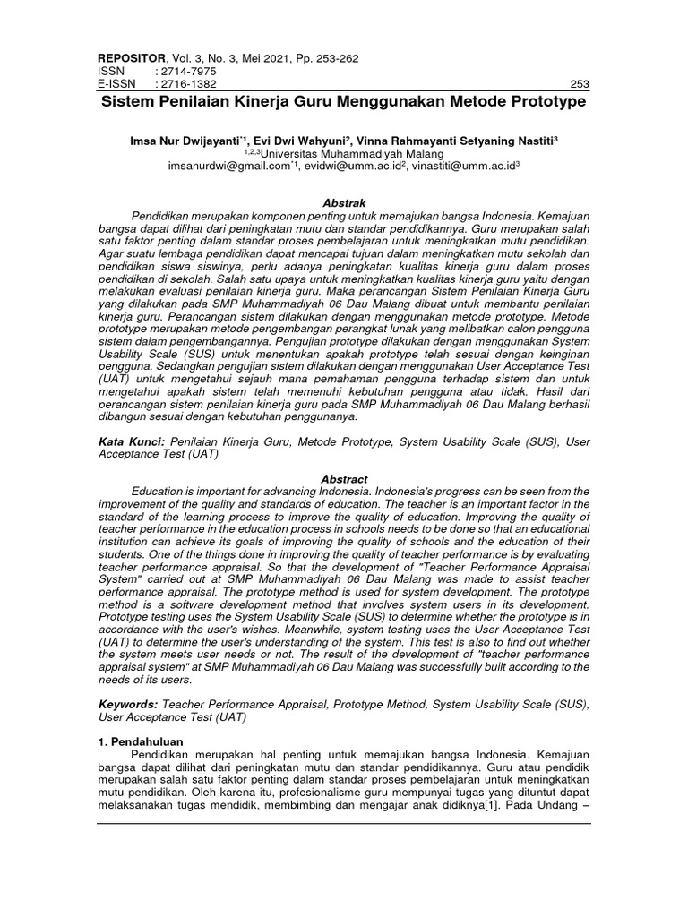 Jurnal Sistem - Penilaian - Kinerja - Guru - Menggunakan - Metode - Prototype | PDF